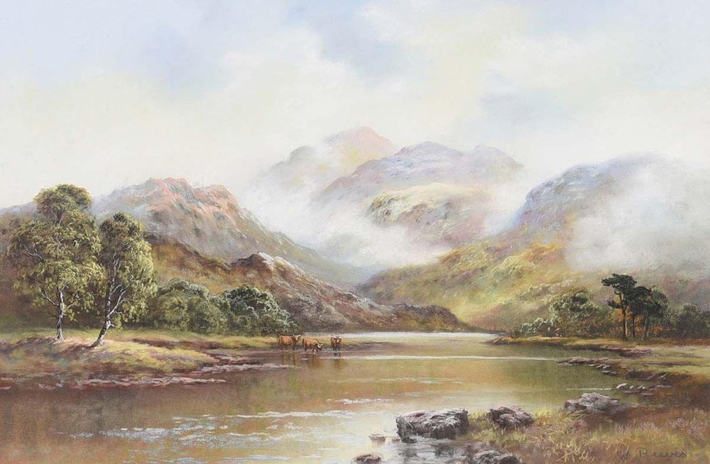 Wendy Reeves, Cattle in English Countryside, 1985, Pastellzeichnung ...