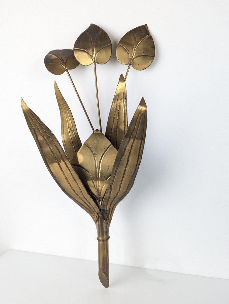 Floral Wall Light with Brass Leaves, 1960 for sale at Pamono