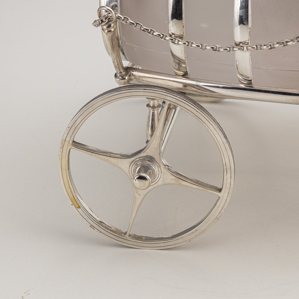 Antique Victorian Frosted Glass and Silver Plated Spirit Barrel Cart ...