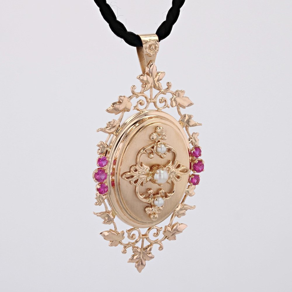 French 18 Karat Rose Gold Medallion with Ruby Cultured Pearl, 1960s for ...