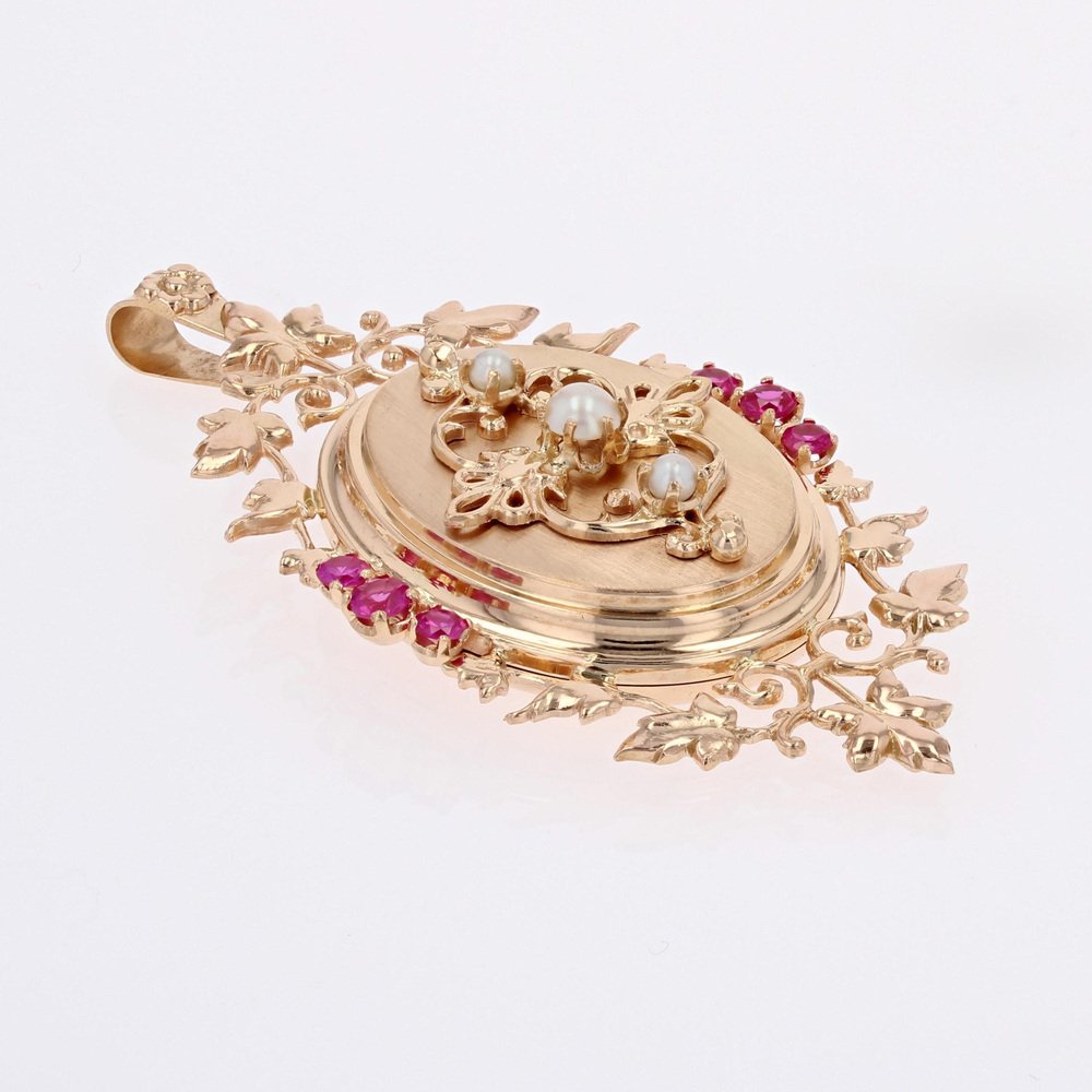 French 18 Karat Rose Gold Medallion with Ruby Cultured Pearl, 1960s for ...