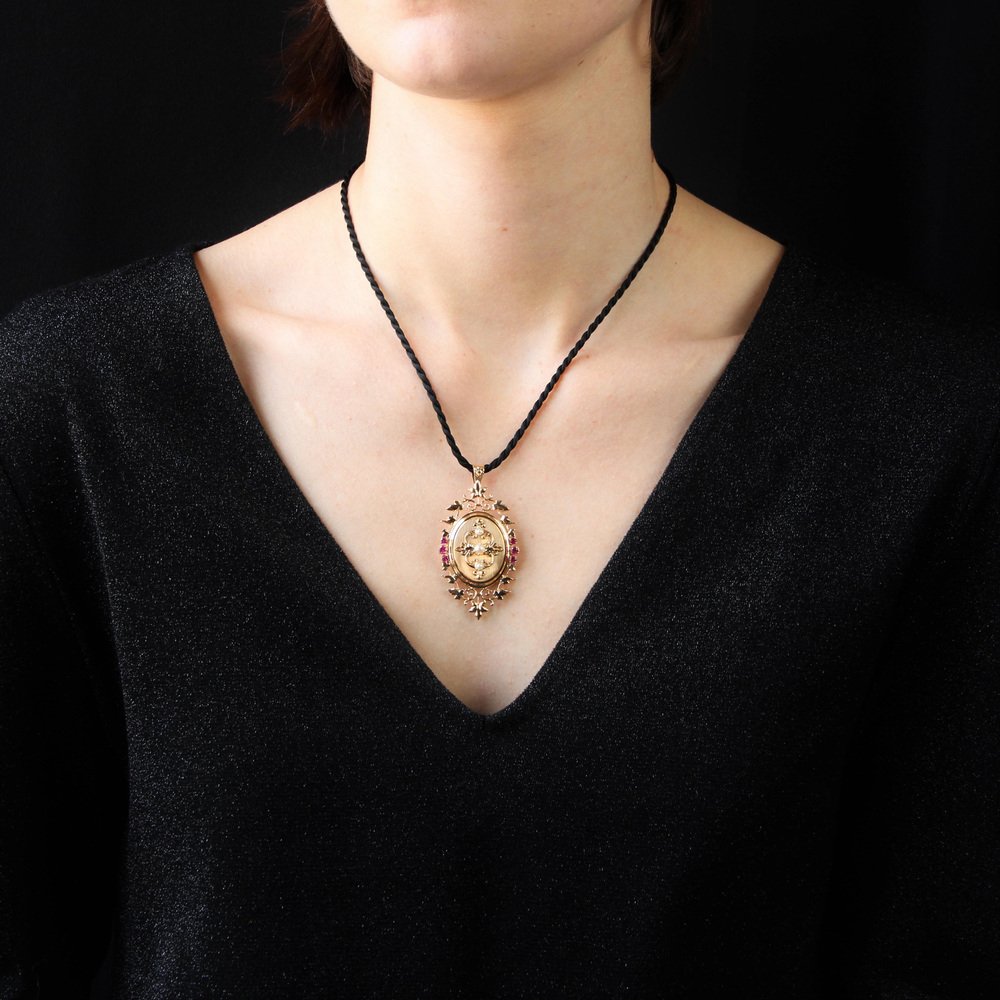 French 18 Karat Rose Gold Medallion with Ruby Cultured Pearl, 1960s for ...