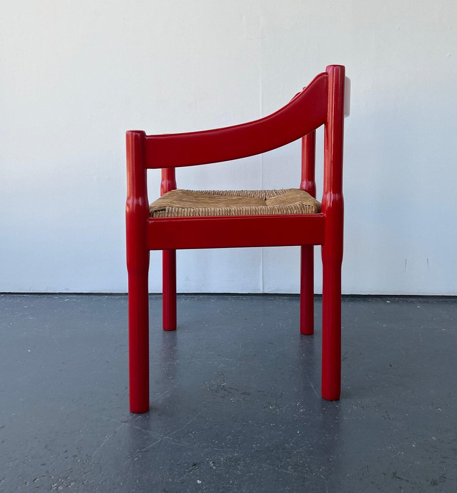 Red Glossy Carimate Carver Chair by Vico Magistretti for sale at Pamono