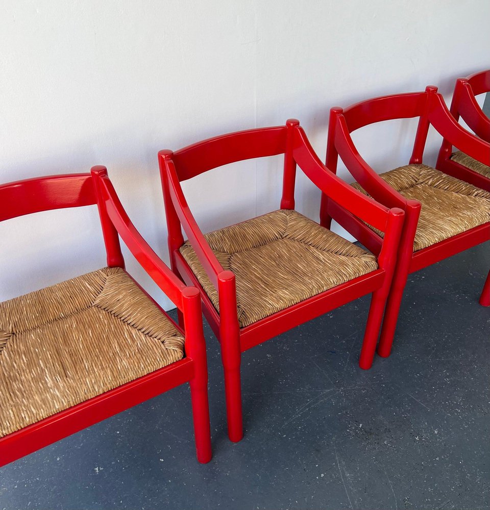 Red Glossy Carimate Carver Chair by Vico Magistretti for sale at Pamono