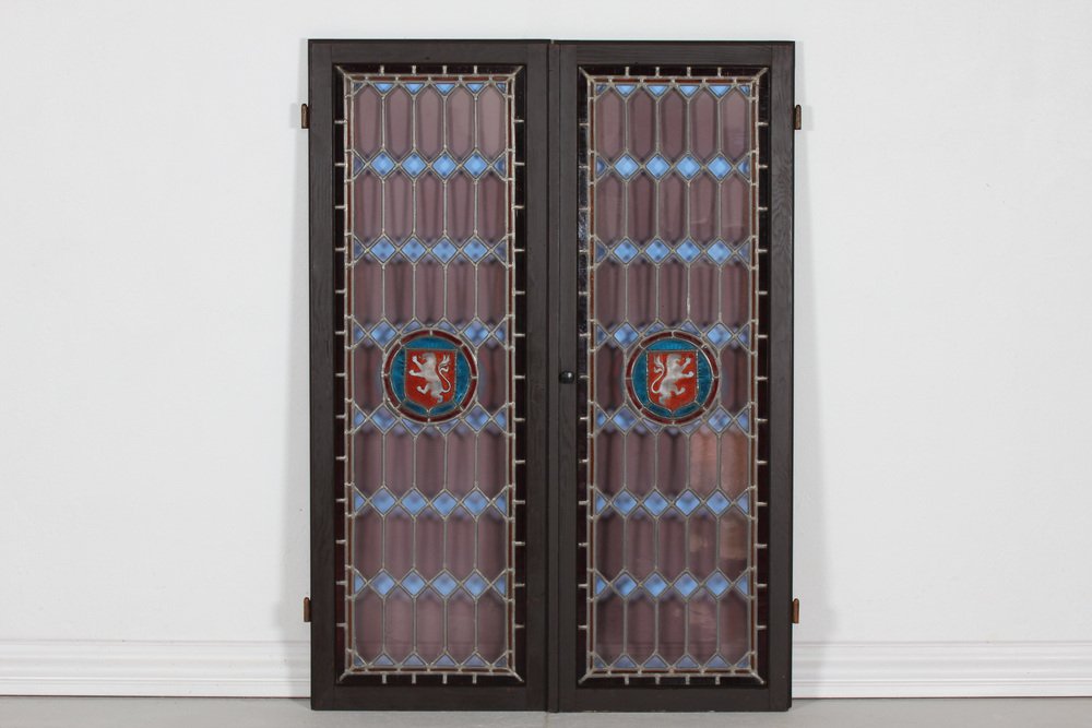 Leaded Windows with Colored Panes in Frame of Dark Wood, Denmark, 1930s ...
