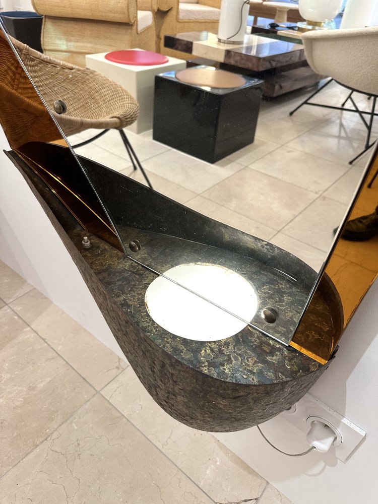 Large Italian Amber Glass Lightning Mirror attributed to Cristal Art ...