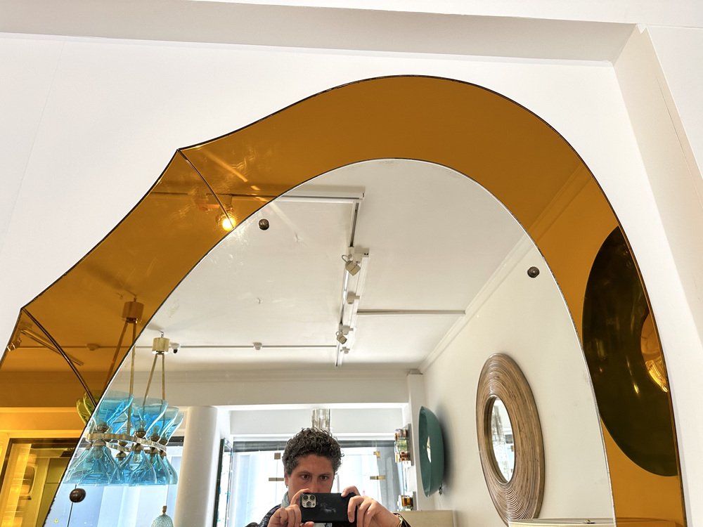 Large Italian Amber Glass Lightning Mirror attributed to Cristal Art ...