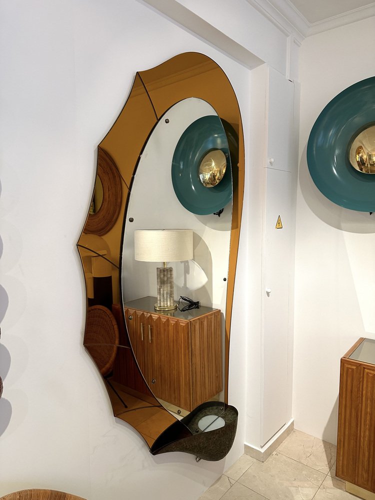 Large Italian Amber Glass Lightning Mirror attributed to Cristal Art ...