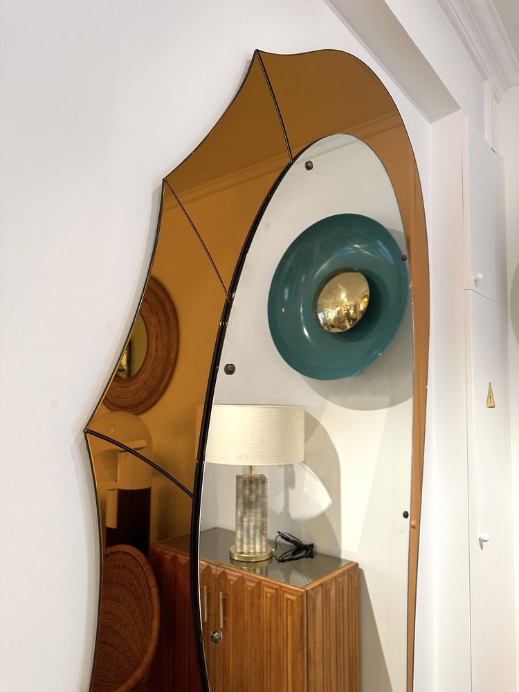 Large Italian Amber Glass Lightning Mirror attributed to Cristal Art ...