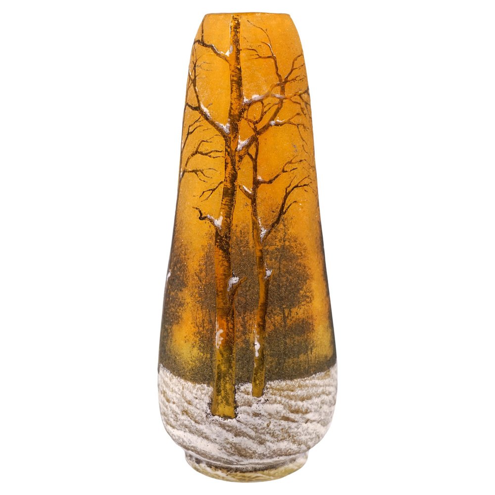 Jugendstil Cameo Vase mit Winterlandschaft von Daum Nancy, Frankreich ...