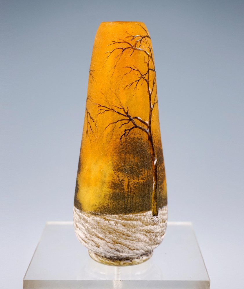 Jugendstil Cameo Vase mit Winterlandschaft von Daum Nancy, Frankreich ...