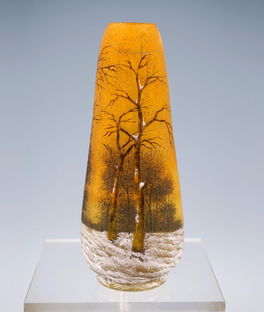 Jugendstil Cameo Vase mit Winterlandschaft von Daum Nancy, Frankreich ...