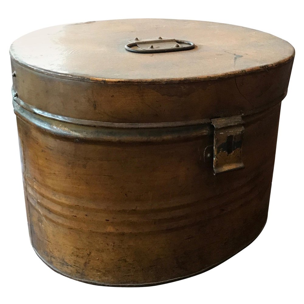 19th Century, Metal Hat Box in Trompe Loeil 1875 for sale at Pamono