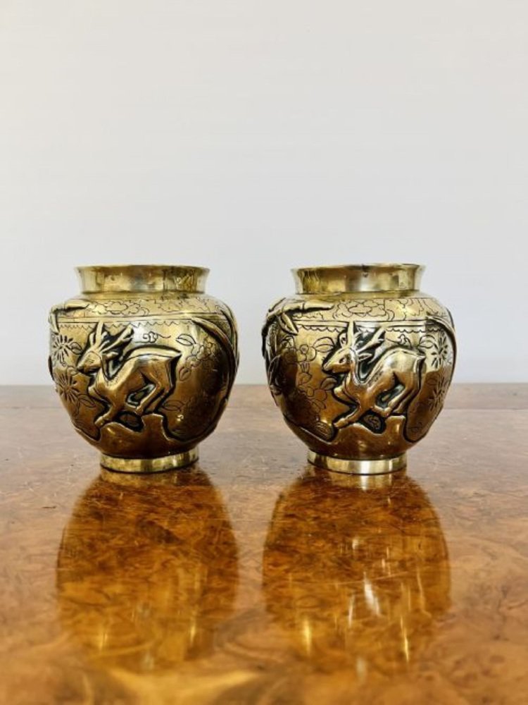 Chinese Brass Vases, 1890s, Set of 2 for sale at Pamono