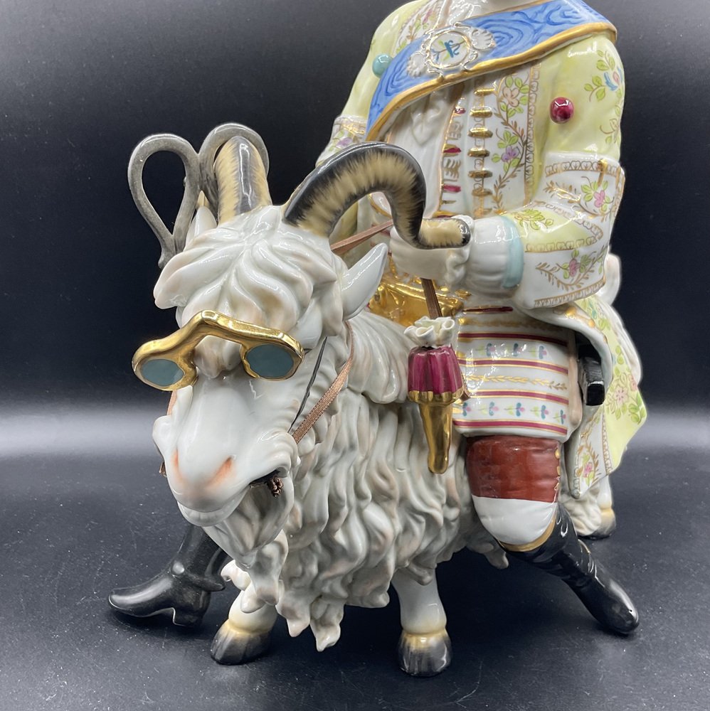Large Porcelain Count Bruhl's Tailor on a Goat Figure from Capodimonte ...