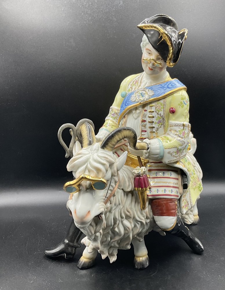 Large Porcelain Count Bruhl's Tailor on a Goat Figure from Capodimonte ...