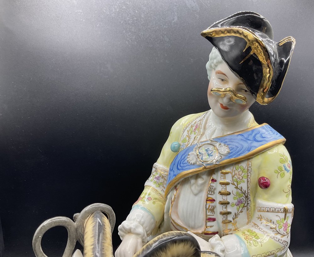 Large Porcelain Count Bruhl's Tailor on a Goat Figure from Capodimonte ...