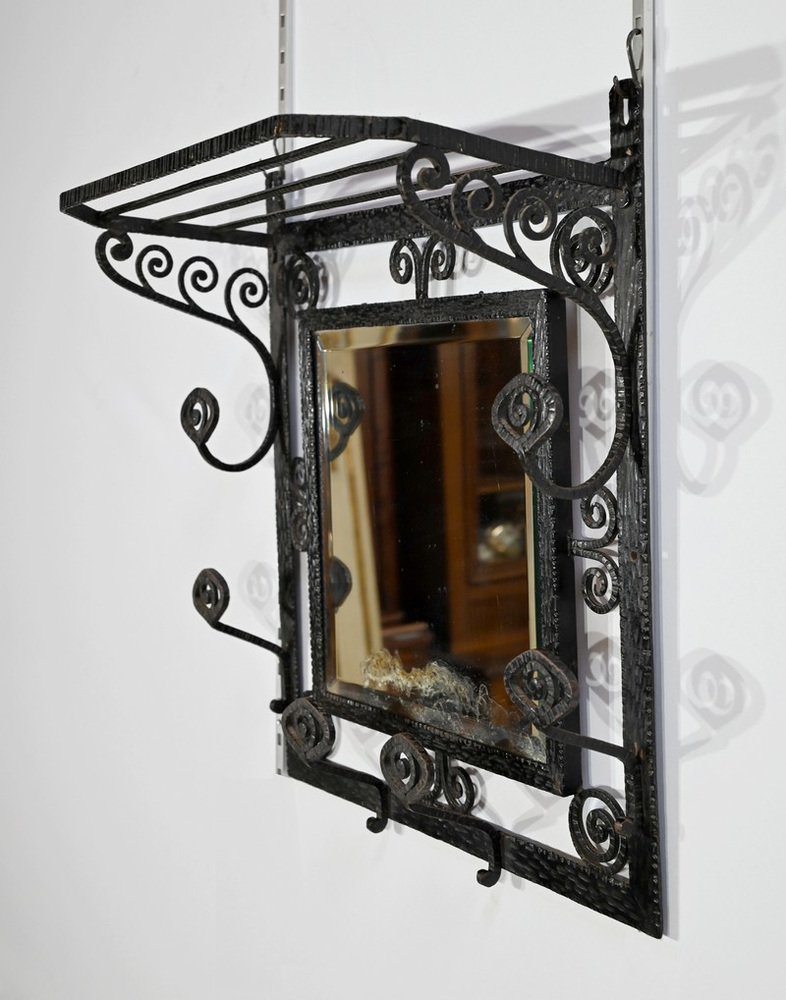 Wrought Iron Luggage Rack with Mirror, 1960s for sale at Pamono