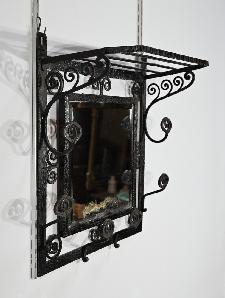 Wrought Iron Luggage Rack with Mirror, 1960s for sale at Pamono