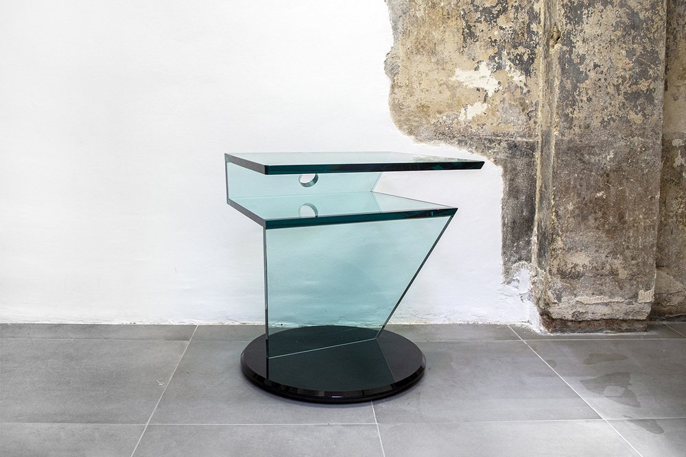 Black and Transparent Glass Swivel Console, Italy, 1980s for sale at Pamono