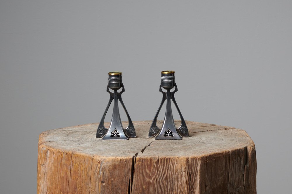 Arts and Crafts Swedish Candlesticks, 1890s, Set of 2 for sale at Pamono