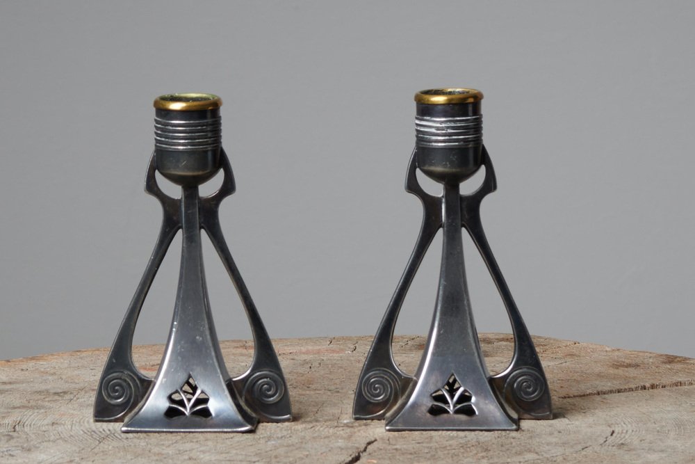 Arts and Crafts Swedish Candlesticks, 1890s, Set of 2 for sale at Pamono