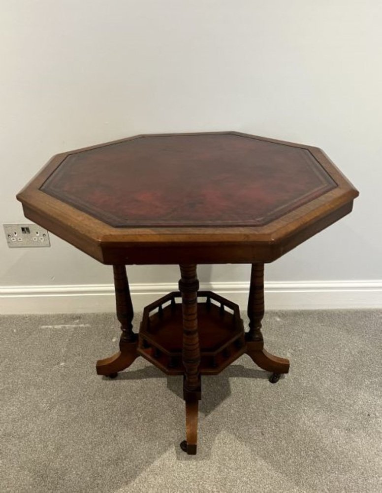 Antique Victorian Library Table in Walnut with Leather Top, 1880 for ...