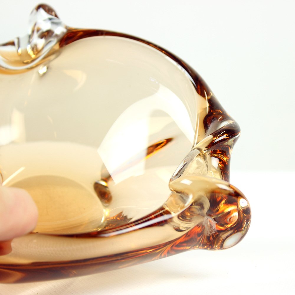 Czechoslovakian Art Glass Amber Bowl by Jan Beranek for Skrdlovice ...