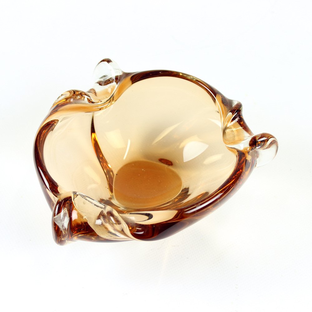 Czechoslovakian Art Glass Amber Bowl by Jan Beranek for Skrdlovice ...