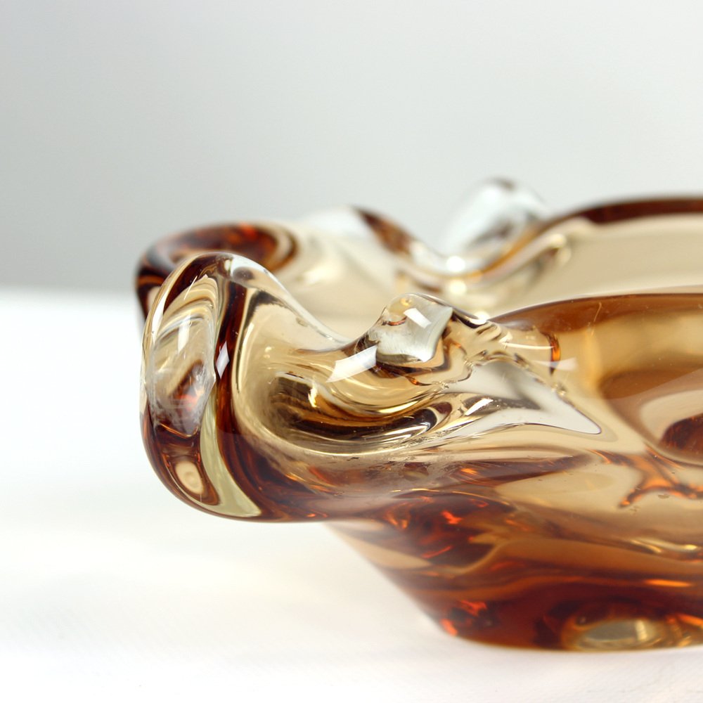 Czechoslovakian Art Glass Amber Bowl by Jan Beranek for Skrdlovice ...
