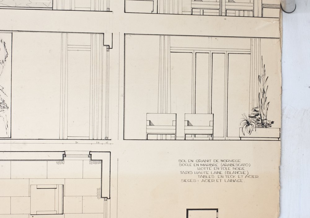 F. Janssens, Architectural Drawing of Reception Room, 1950s, Drawing on ...