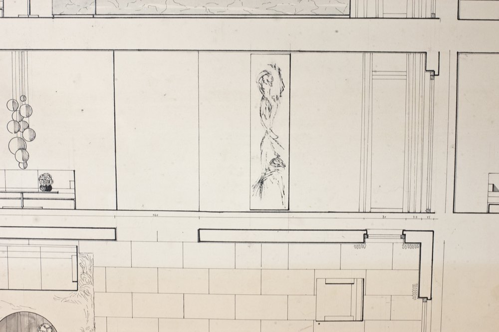 F. Janssens, Architectural Drawing of Reception Room, 1950s, Drawing on ...