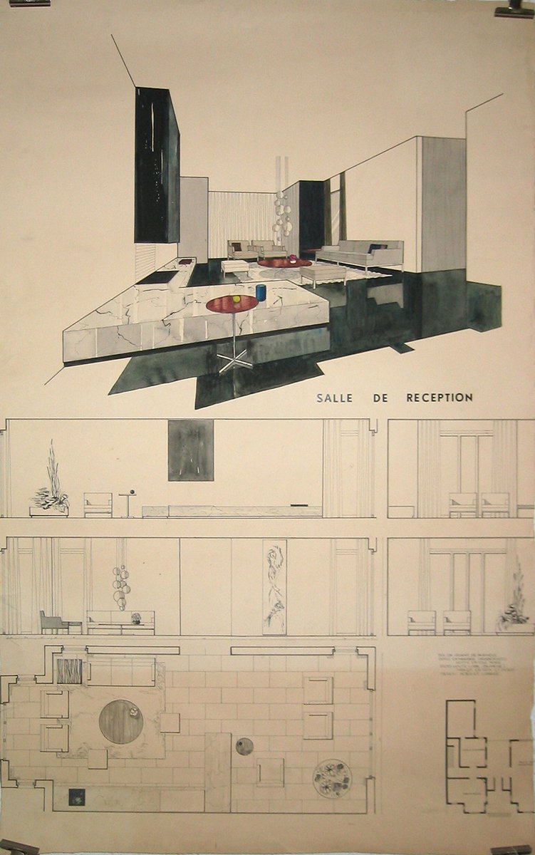 F. Janssens, Architectural Drawing of Reception Room, 1950s, Drawing on ...