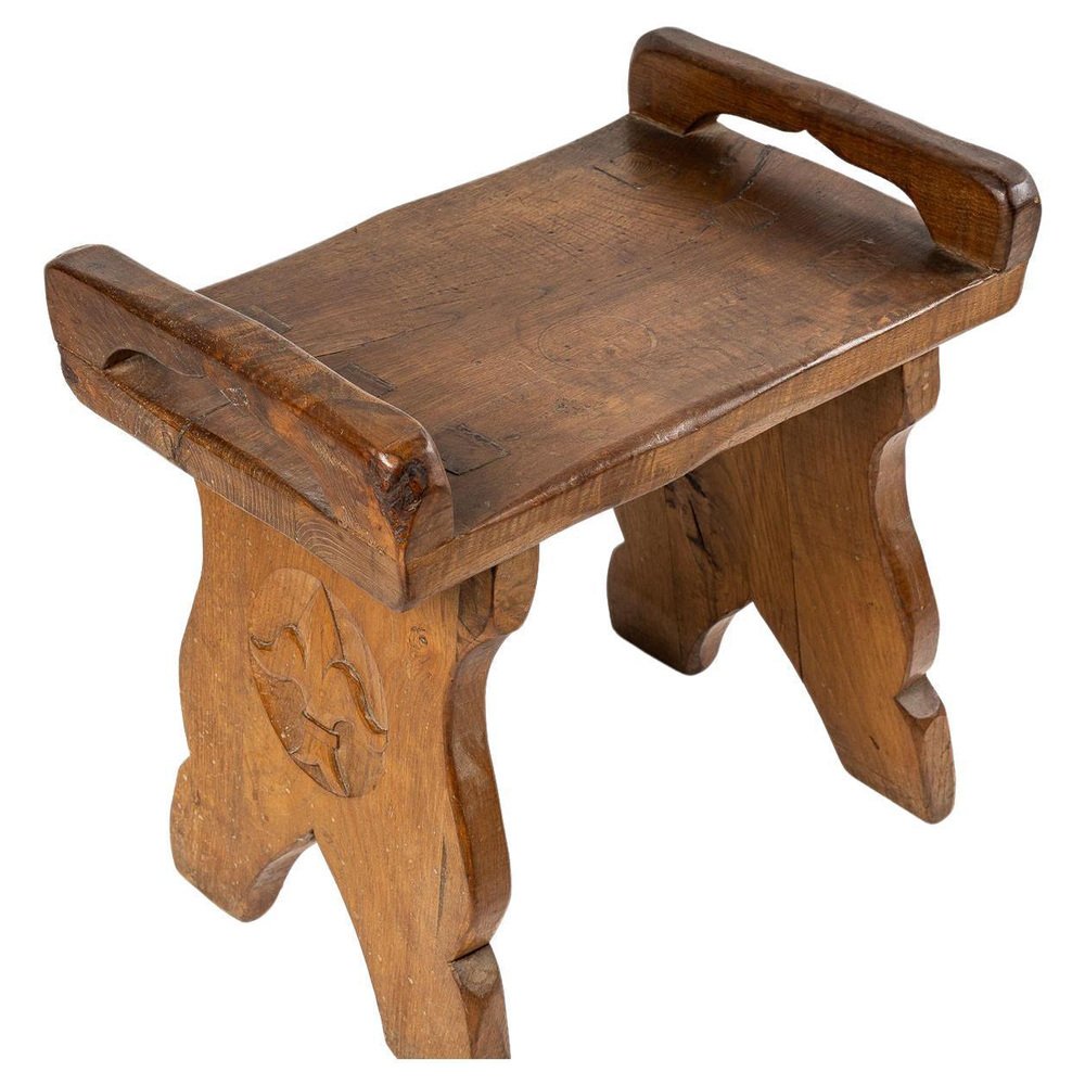 Carved Wood Stool in Oak, 1960s for sale at Pamono
