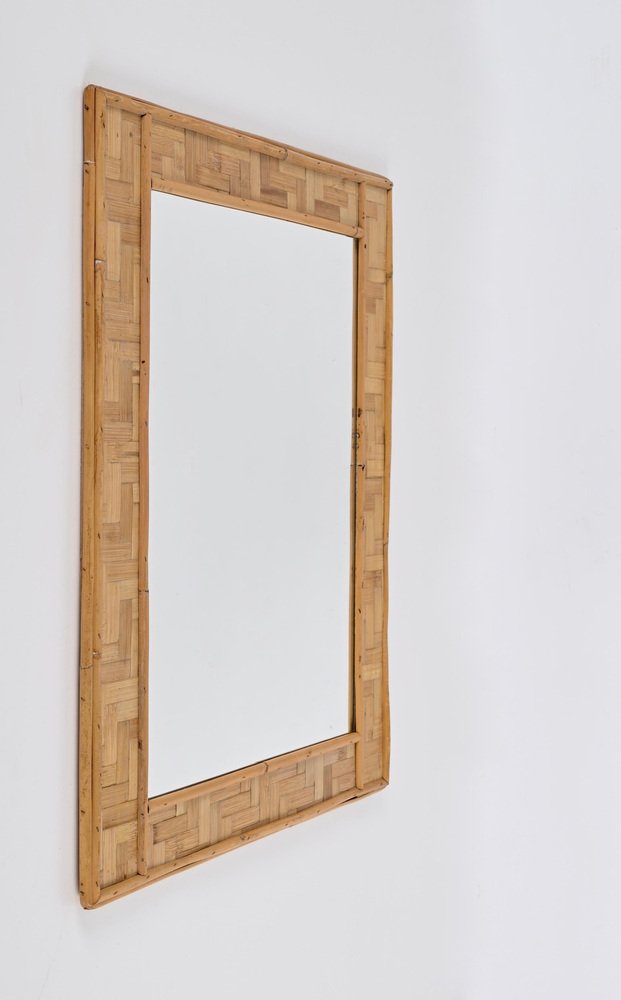 Mid-Century Italian Rectangular Framed Mirror in Bamboo and Woven ...