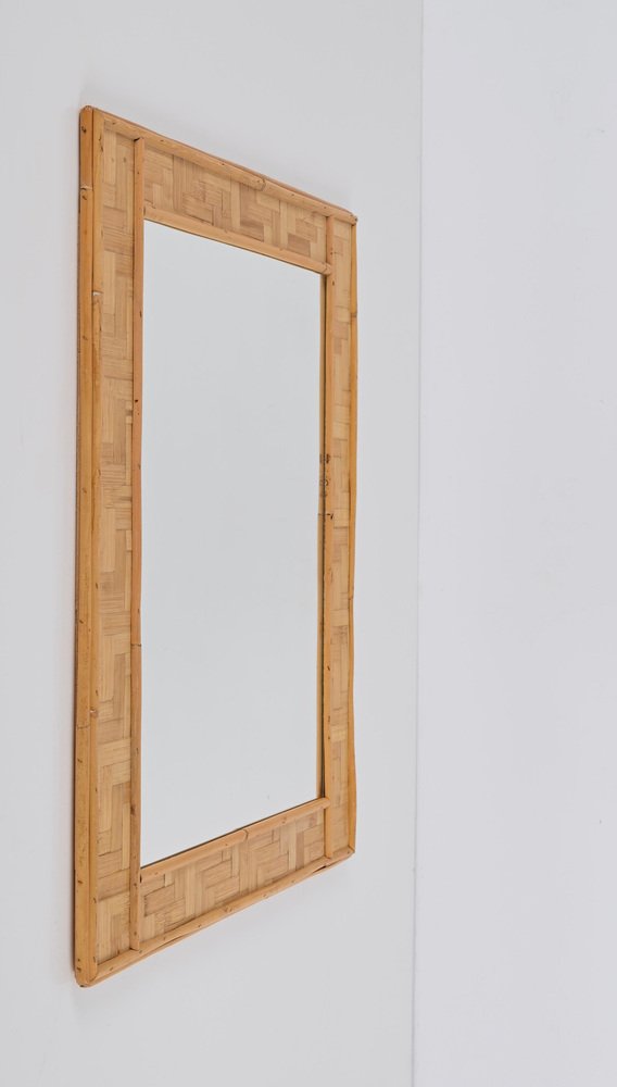 Mid-Century Italian Rectangular Framed Mirror in Bamboo and Woven ...