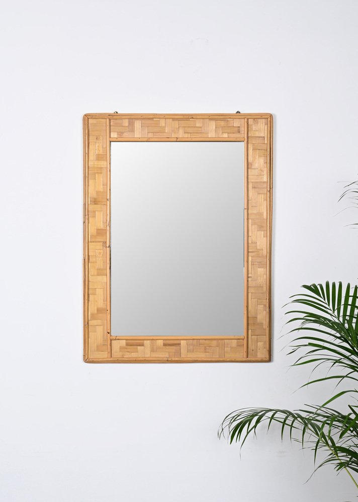 Mid-Century Italian Rectangular Framed Mirror in Bamboo and Woven ...