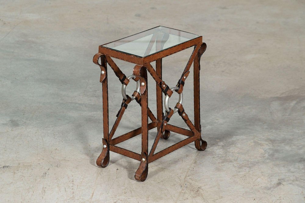 Iron Faux Leather Side Table in the style of Jacques Adnet for sale at ...