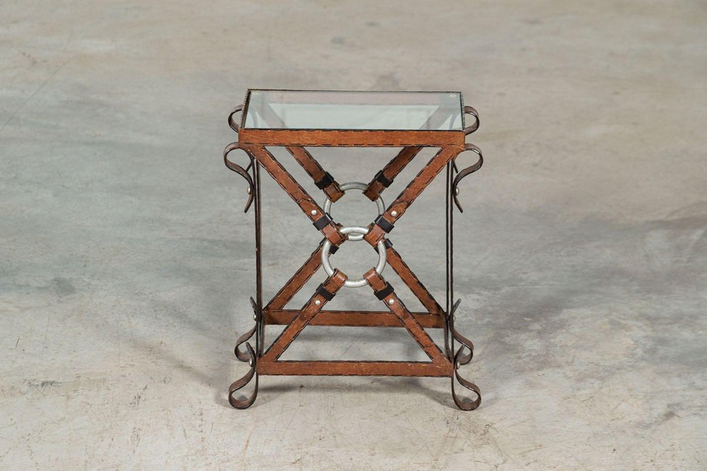 Iron Faux Leather Side Table in the style of Jacques Adnet for sale at ...