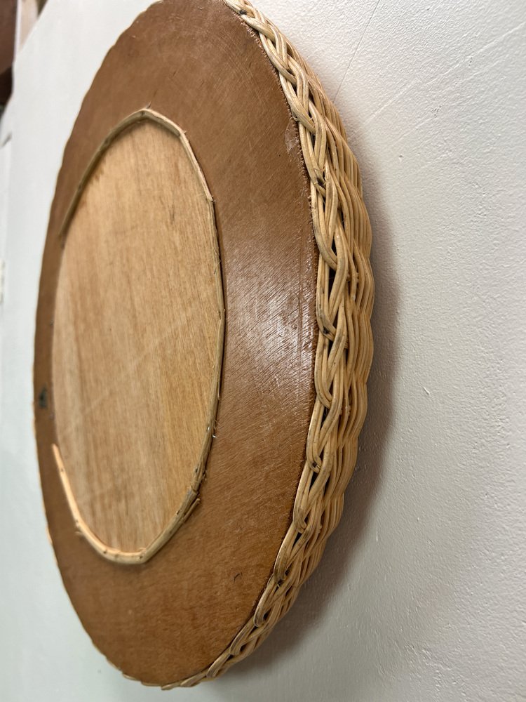 Mid-Century Modern French Woven Rattan Wicker Round Wall Mirror, 1970s ...