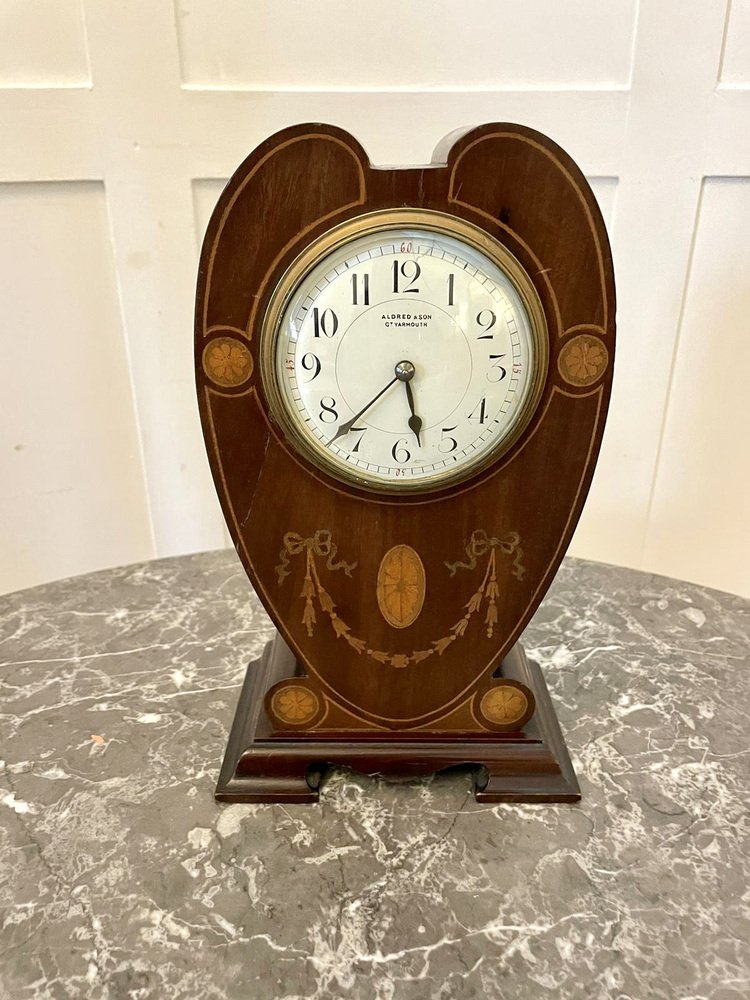 Antique Edwardian Inlaid Mahogany Mantel Clock, 1900 for sale at Pamono