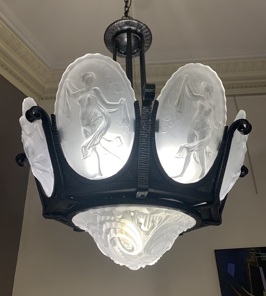 Lampadario Art Déco di Muller Frères per Val Saint Lambert, 1925 in ...