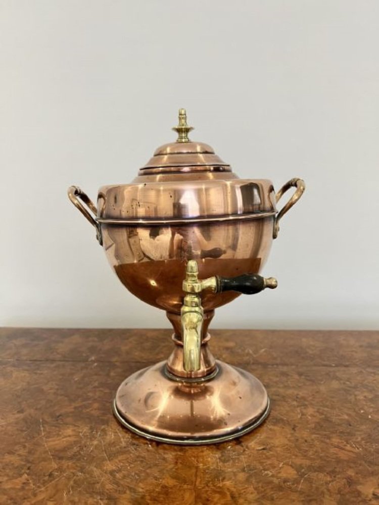 Antique Victorian Copper and Brass Tea Urn, 1850s for sale at Pamono