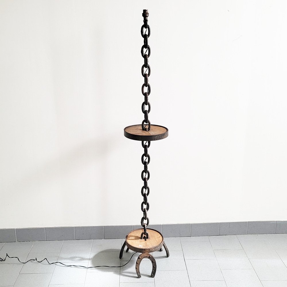 Vintage Brutalist Chain Floor Lamp in Steel & Wood, 1970s for sale at ...
