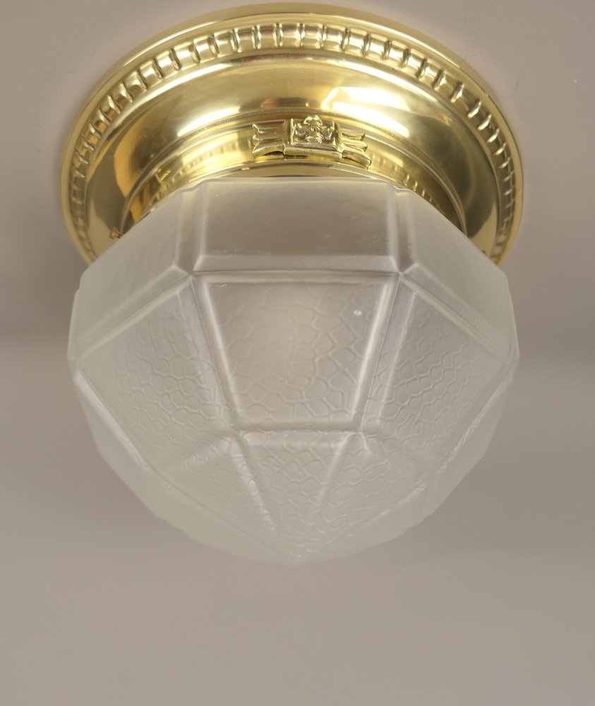 Art Deco Austrian Ceiling Lamp with Glass Shade, 1920s for sale at Pamono