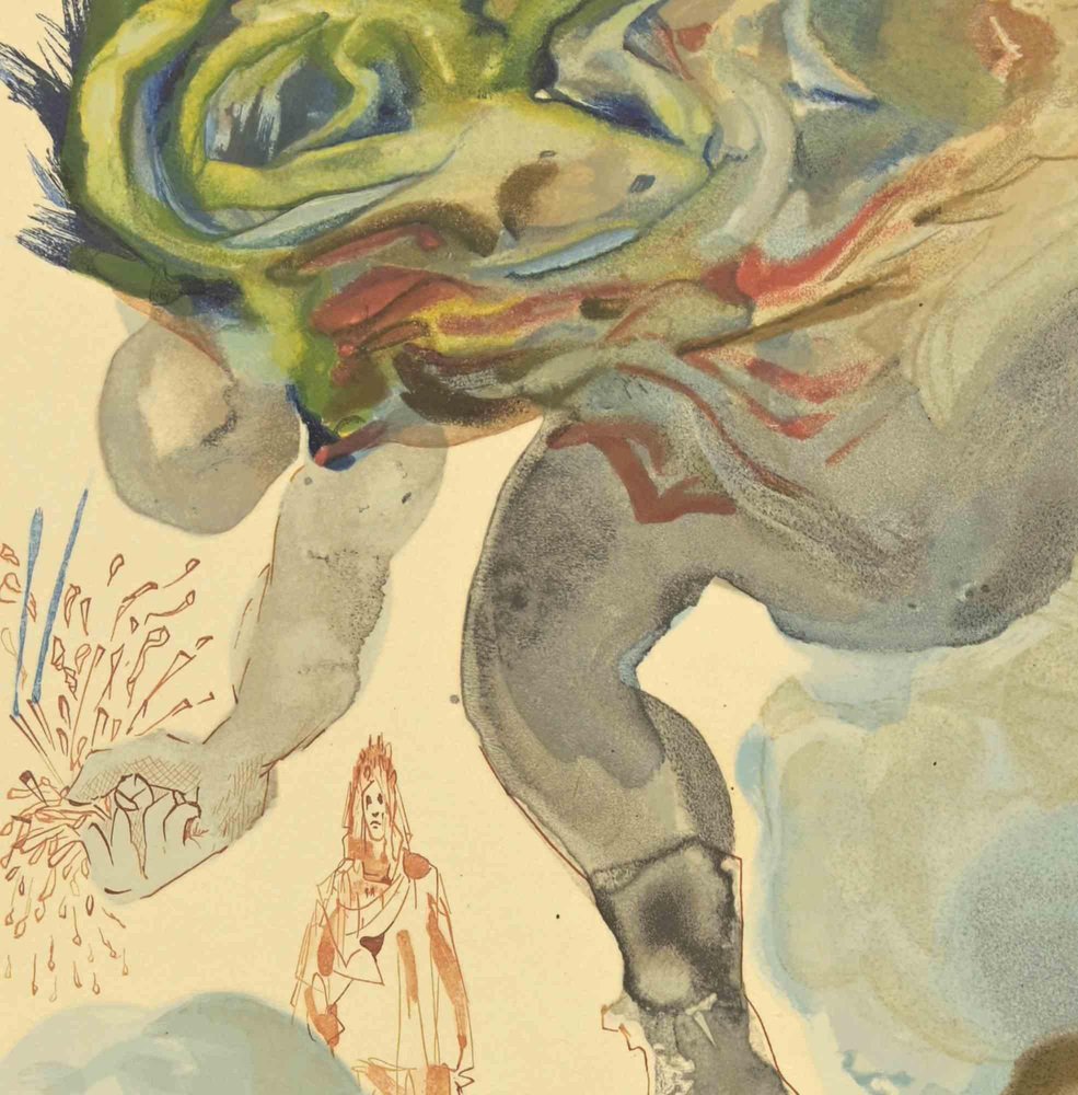Salvador Dalí, Vanni Fucci's Prophecy, Woodcut, 1963 for sale at Pamono