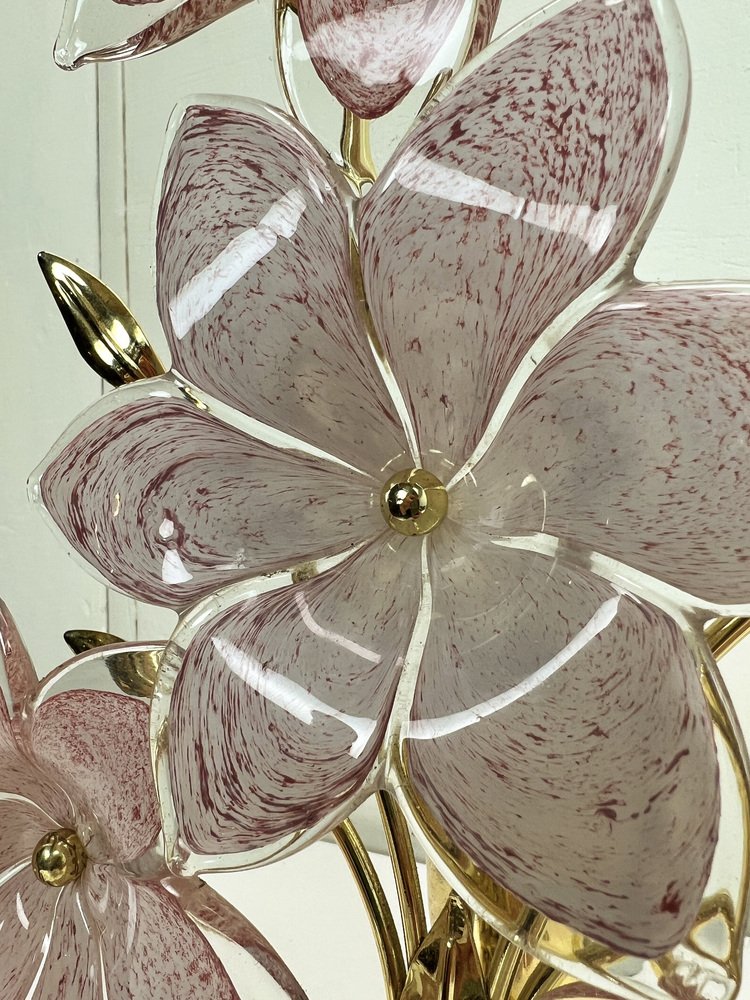 Italian Regency Pink Flower Murano Glass Table Lamps, 1980s, Set of 2 ...