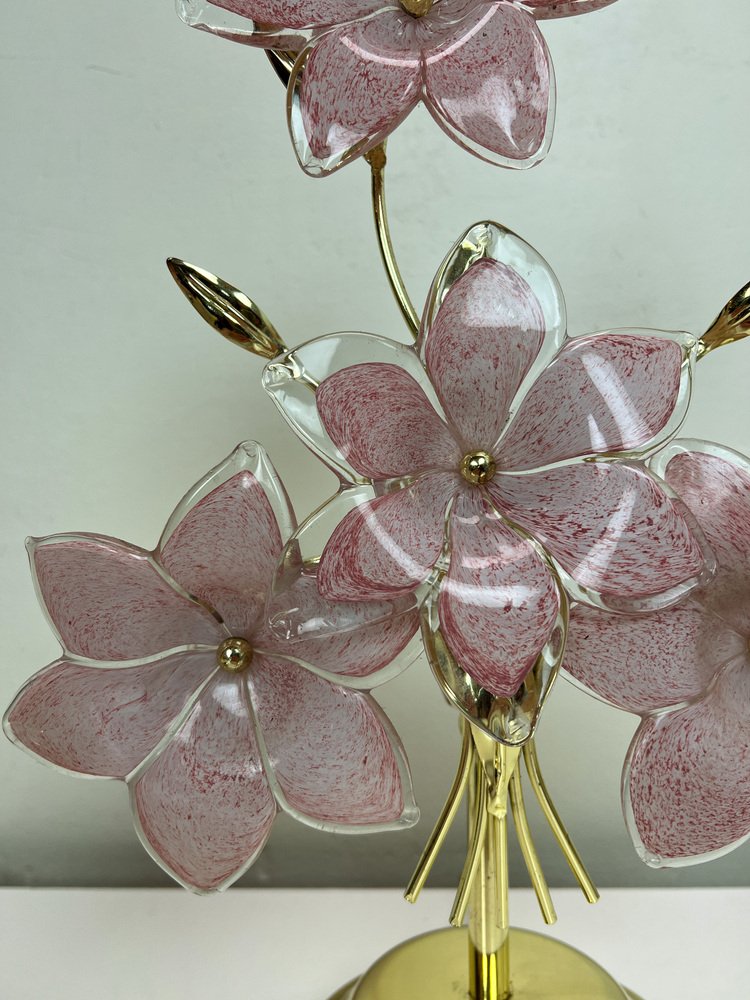 Italian Regency Pink Flower Murano Glass Table Lamps, 1980s, Set of 2 ...