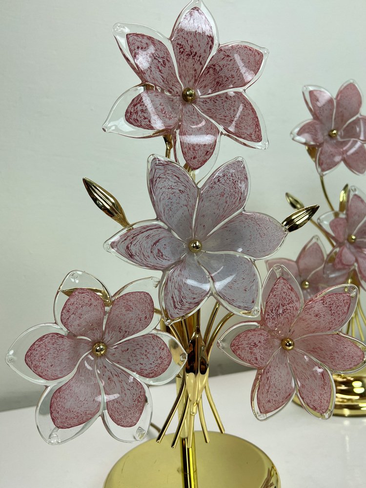 Italian Regency Pink Flower Murano Glass Table Lamps, 1980s, Set of 2 ...