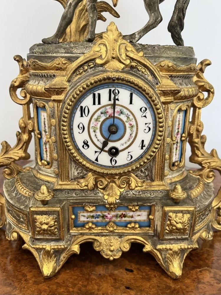 Antique Victorian Gilded Clock with Porcelain Detail, 1860 for sale at ...